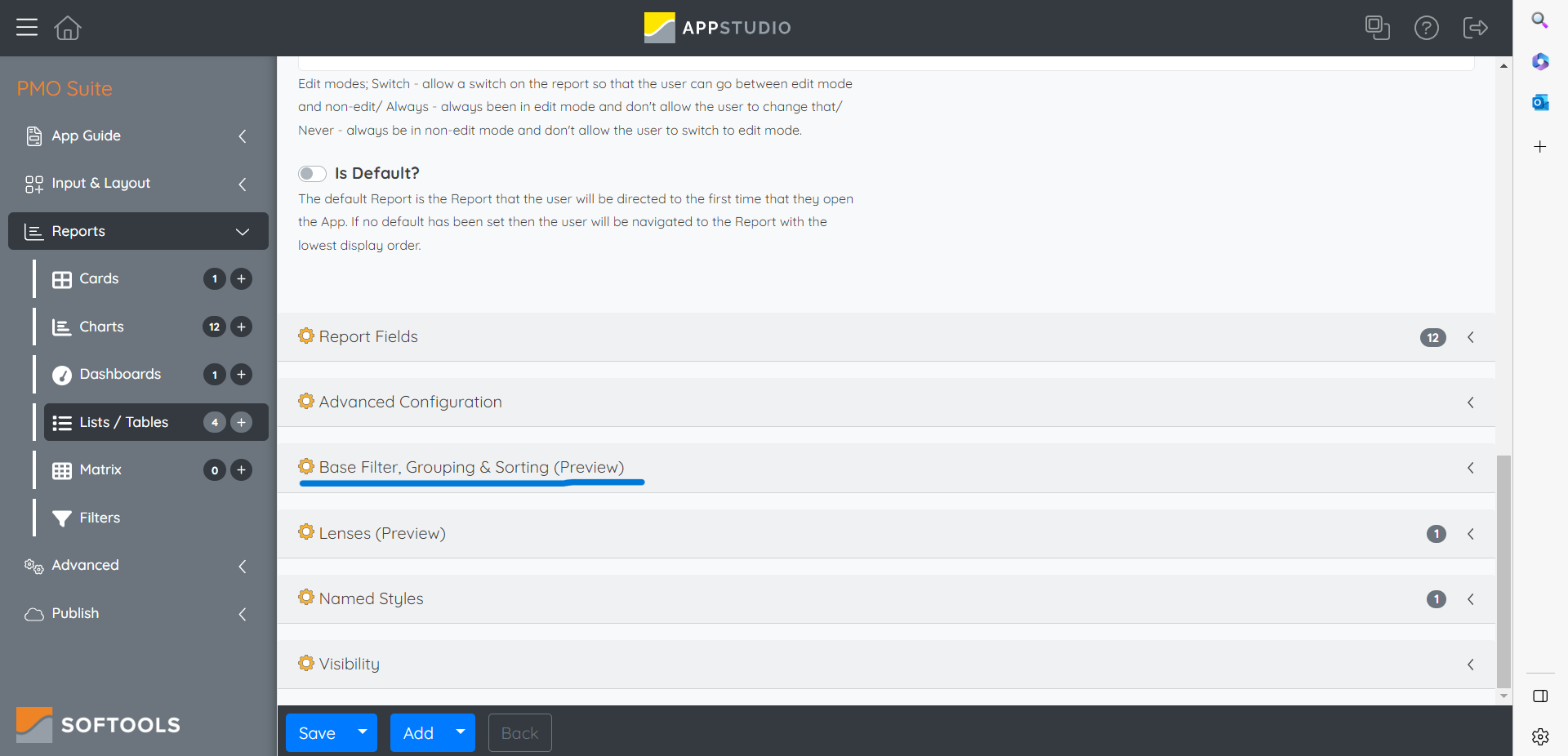 Table Report – Softools
