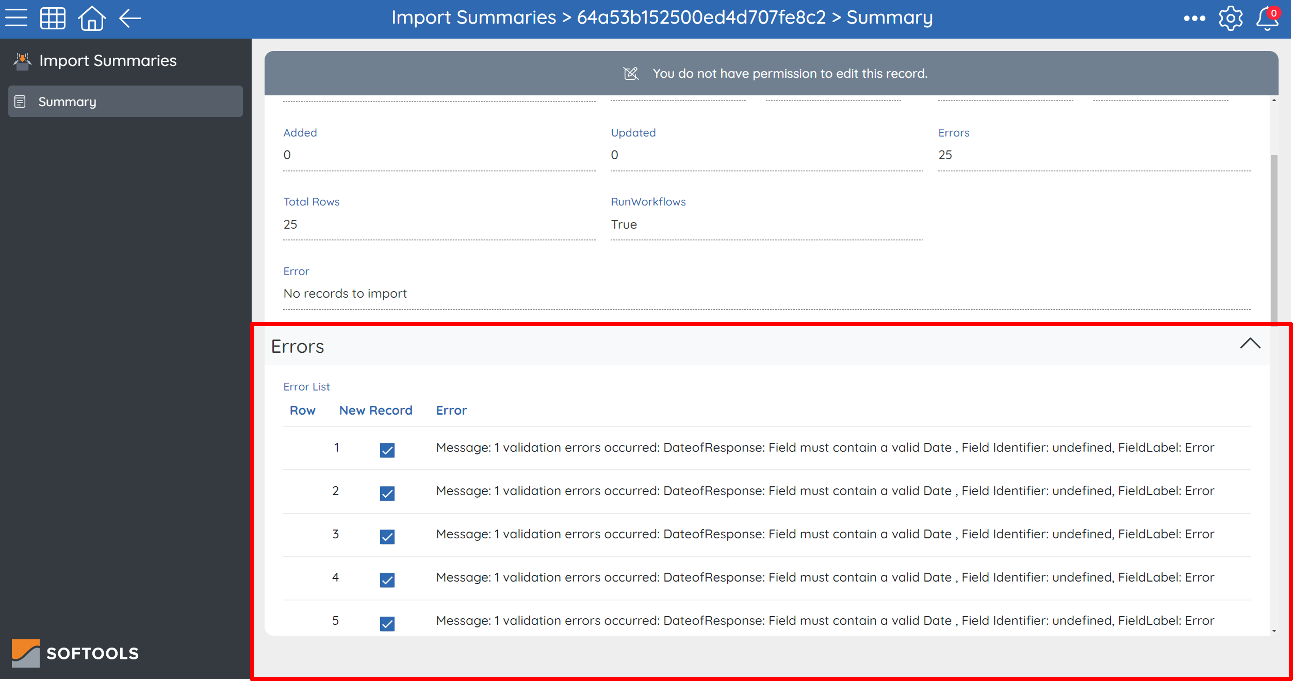 Import Summaries – Softools