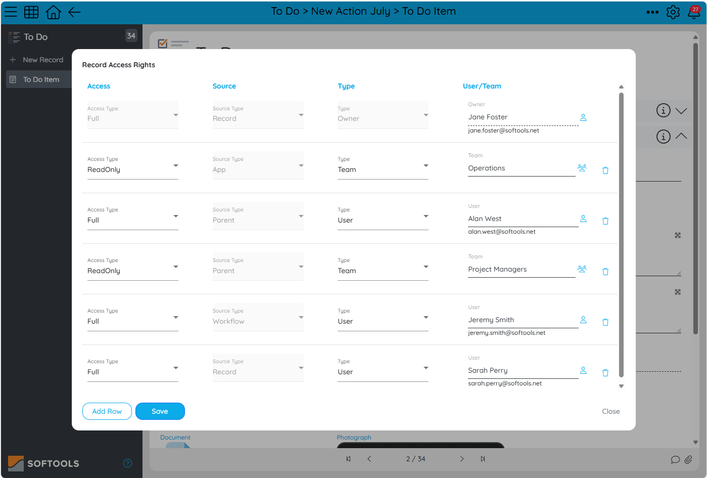 Setting Record Security – Softools