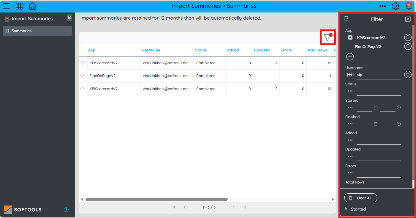 Import Summaries – Softools